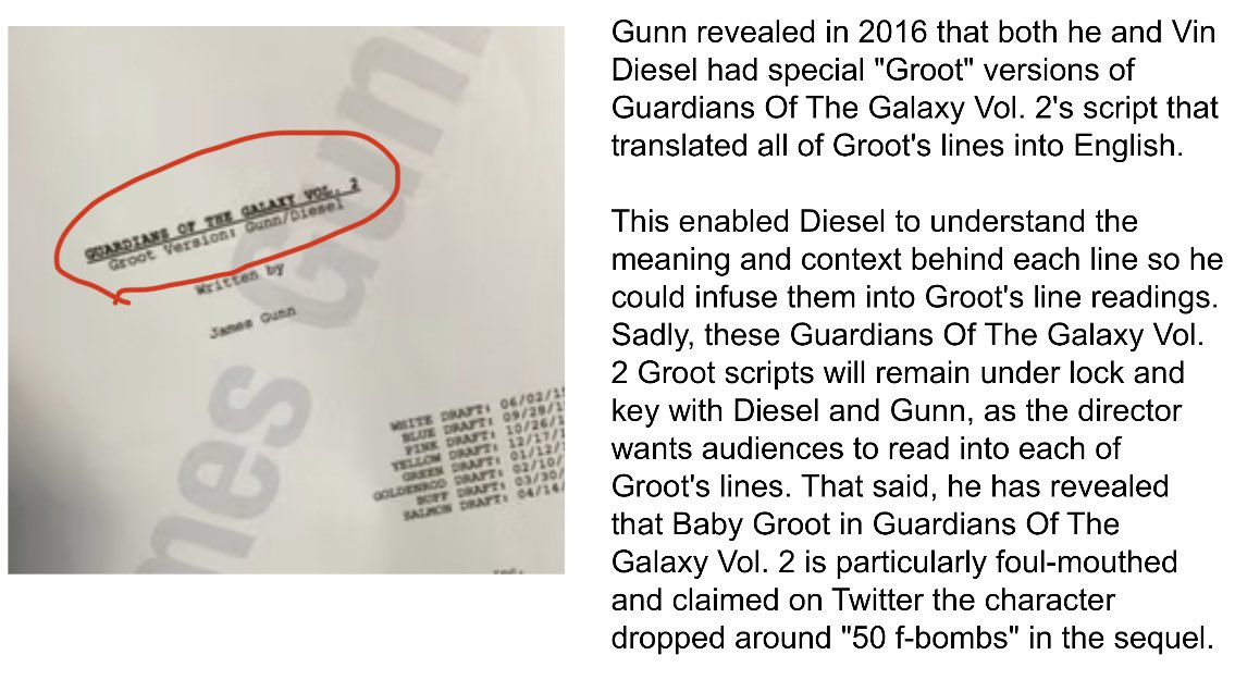 Vin Diesel voices Groot. The character only says three words, “I am ...