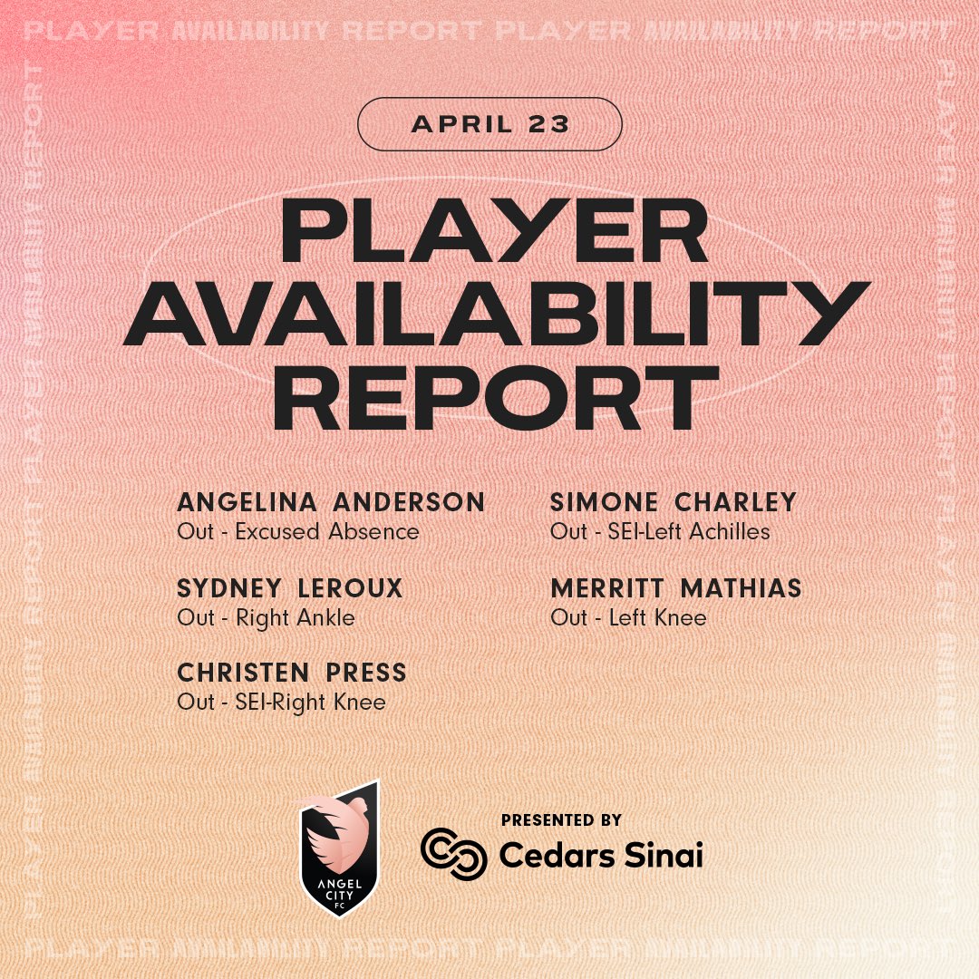 Angel City FC on Twitter: "Here is today’s player availability report, presented by @CedarsSinai ...
