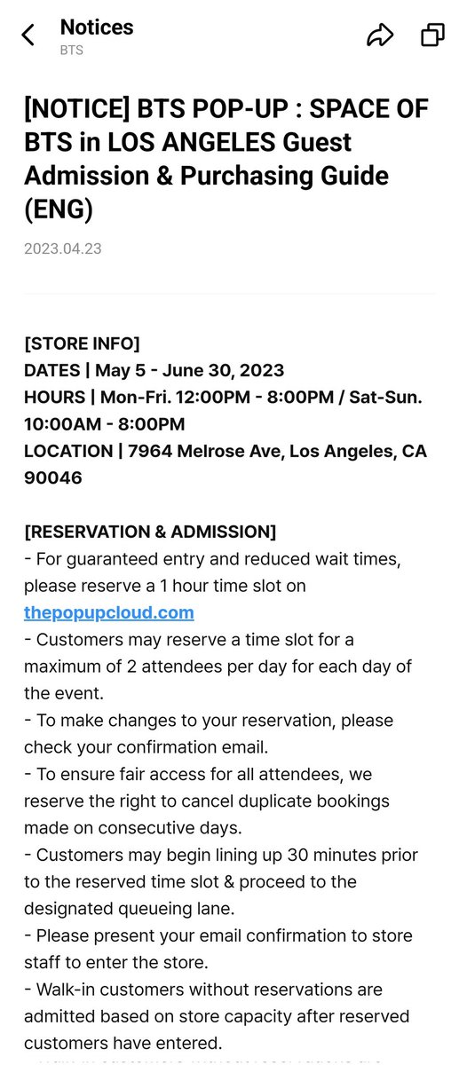 BTS Merch⁷ on Twitter: "[NOTICE] BTS POP-UP : SPACE OF BTS in LOS ANGELES Guest Admission ...