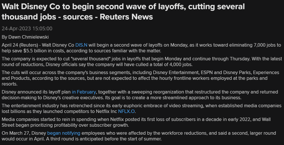 *Walter Bloomberg on Twitter: "Walt Disney Co to begin second wave of layoffs, cutting several ...