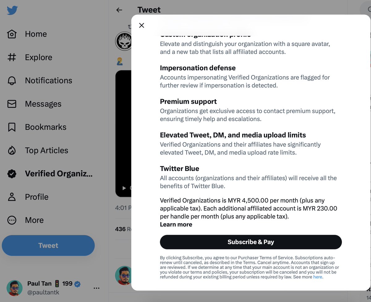 Paul Tan 🚦 199 on Twitter: "I'm being upsold Verified Organization RM4,500 a month 🥴🥴🥴"