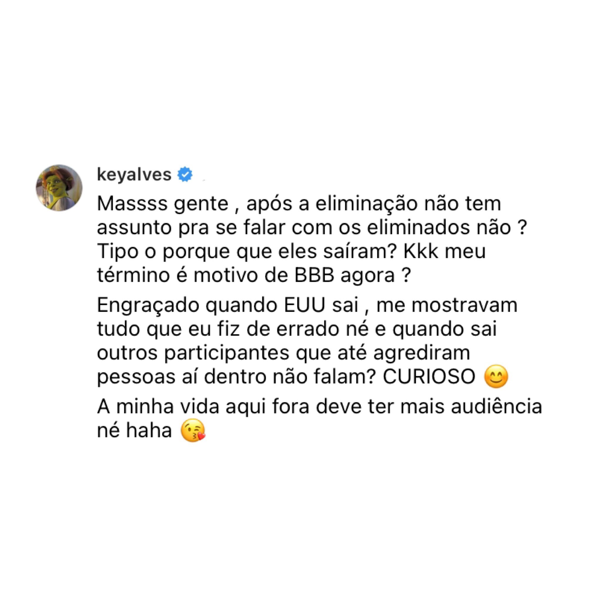 Choquei On Twitter 🚨veja Key Alves Criticou A Rede Bbb Após As