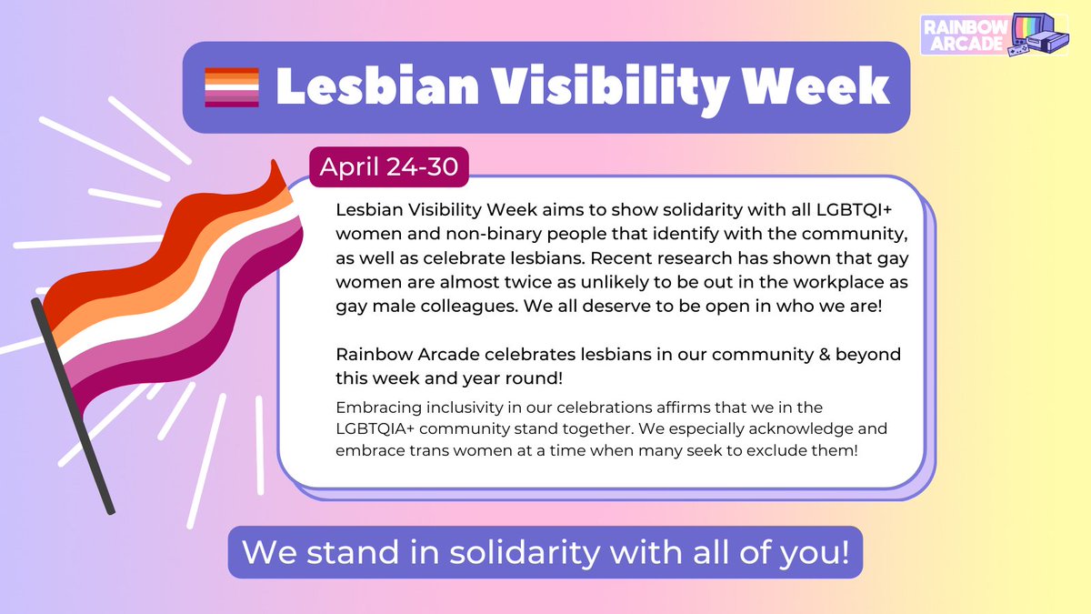 Rainbow Arcade On Twitter Happy Lesbian Visibility Week