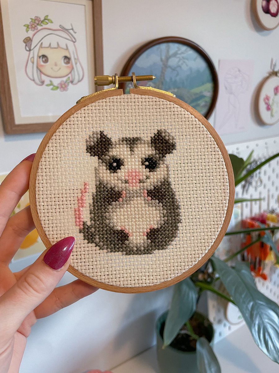 Embroidery By Elsa 🫧 on Twitter: "Possum cross stitch :)"