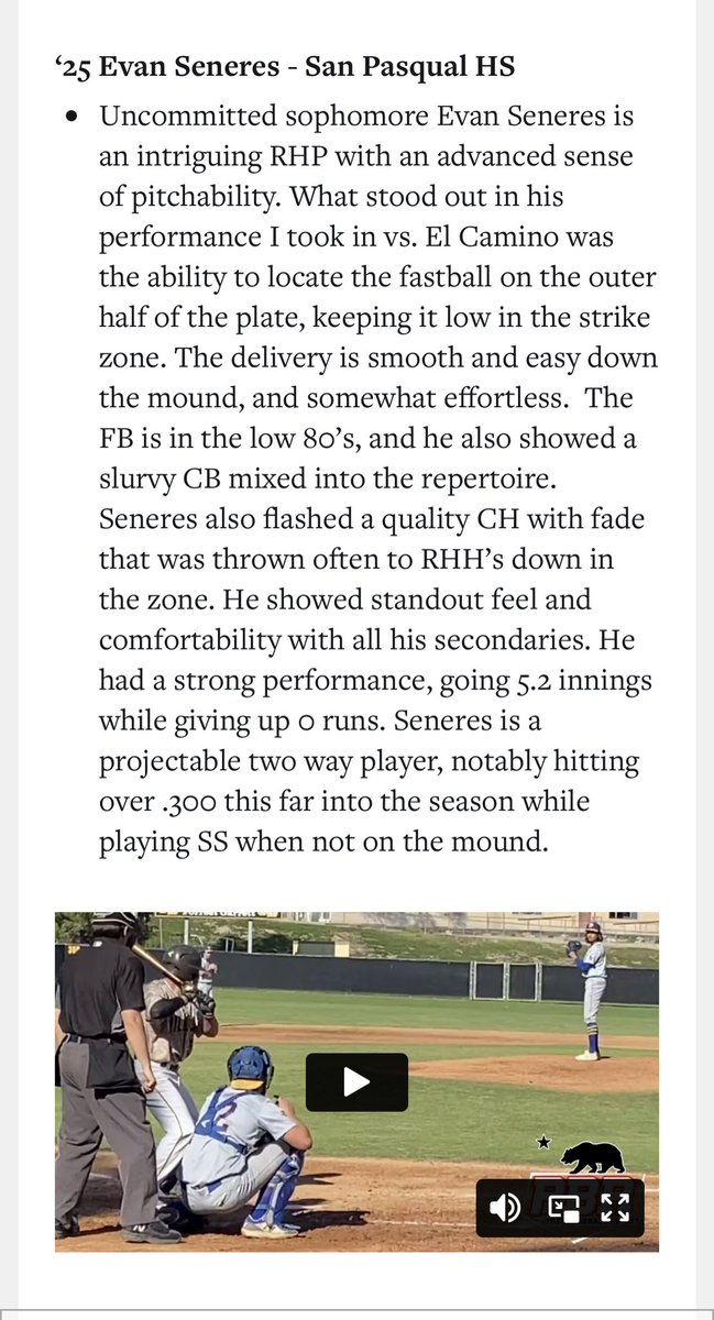 Evan Seneres on Twitter: "California Baseball News | Prep Baseball Report https ...