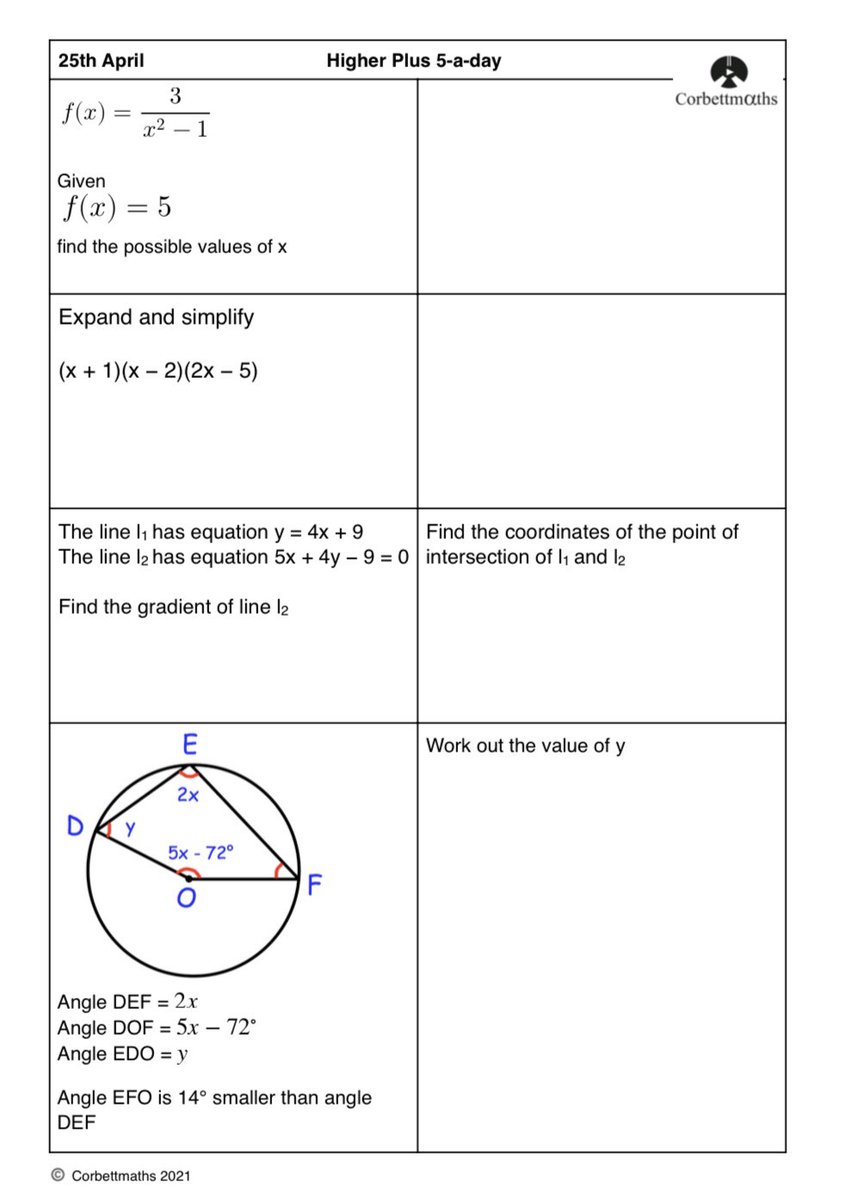 Corbettmaths on Twitter: "Studying for Higher GCSE Maths? Try today's Foundation Plus, Higher ...