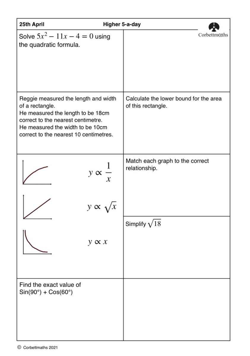 Corbettmaths on Twitter: "Studying for Higher GCSE Maths? Try today's Foundation Plus, Higher ...