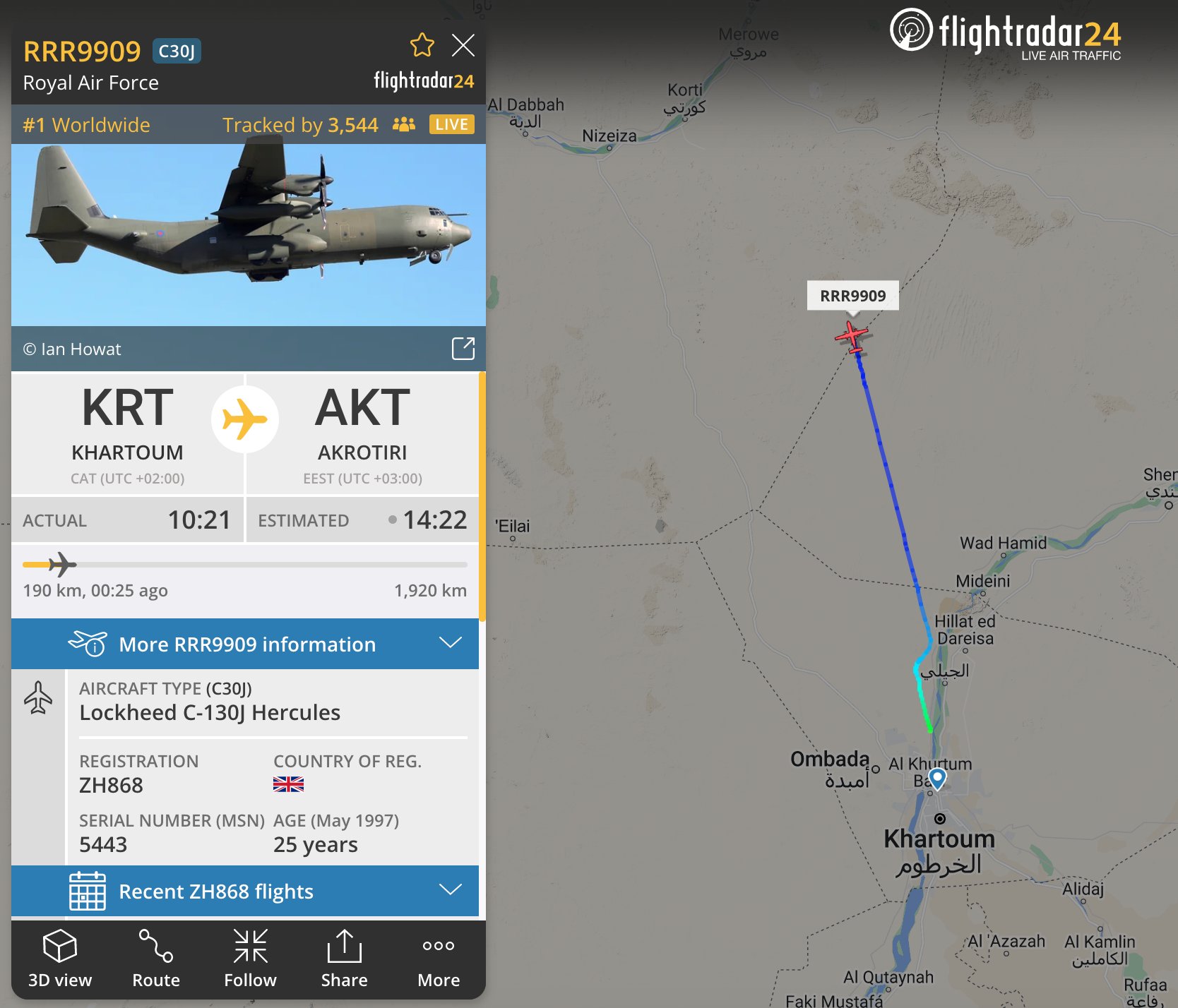Flightradar24 on Twitter: "Over 3,500 people are currently following RRR9909. The C130J appears ...