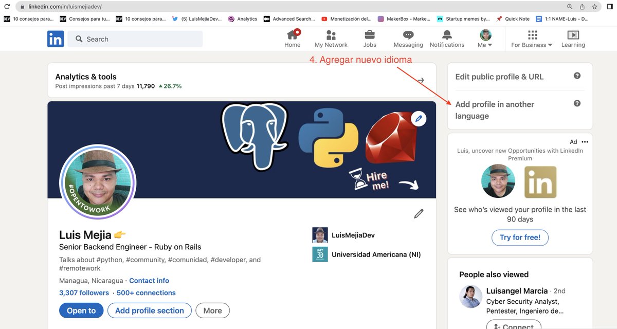 Luis Mejia - Dev on Twitter: "Paso 4: Ahora ya solo tienes tu perfil en 1 solo lenguaje, das ...