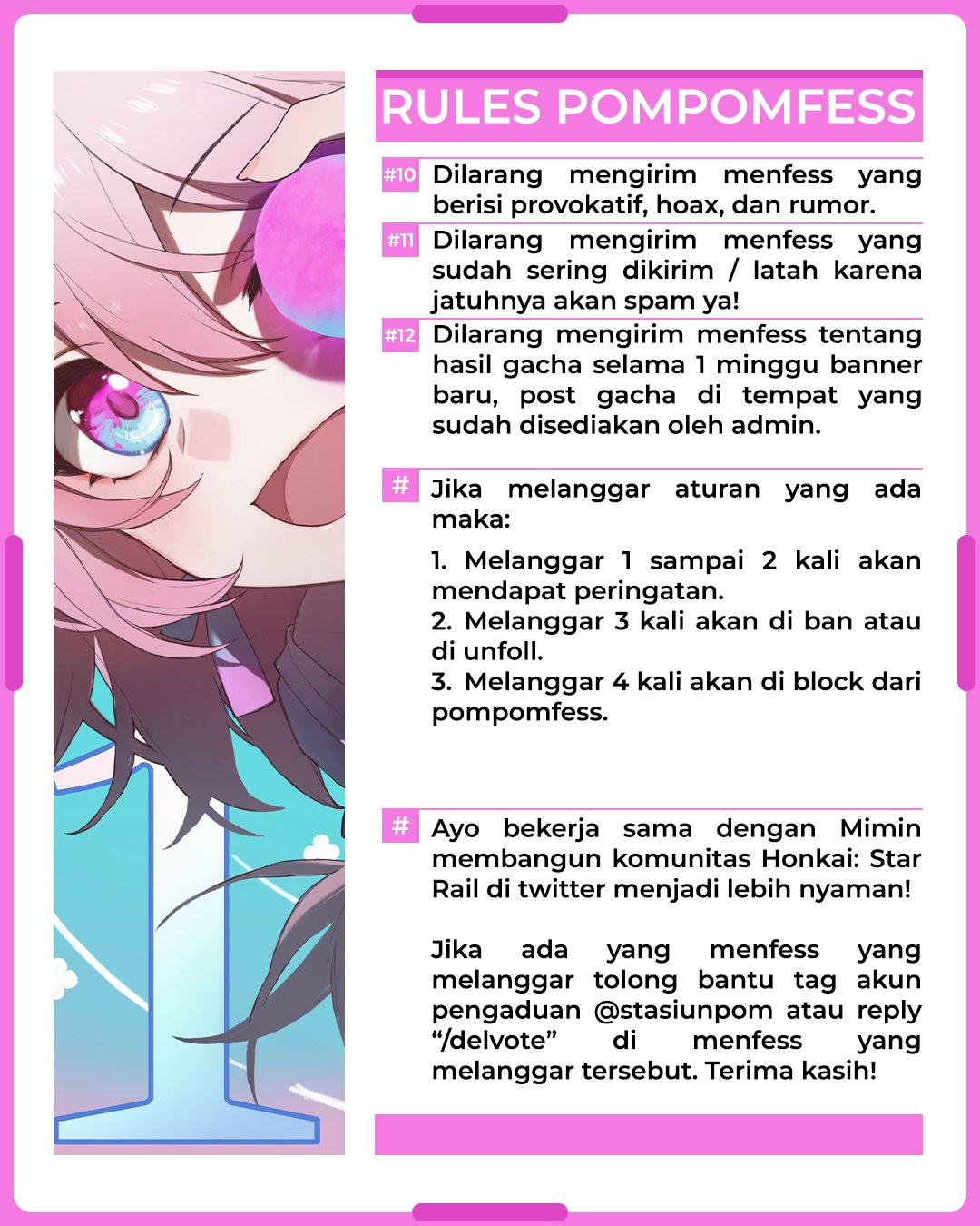 POMPOMFESS | LAPAK GACHA SW 📌 on Twitter: "🚂 RULES POMPOMFESS 🚂 Mohon dibaca dengan seksama ...