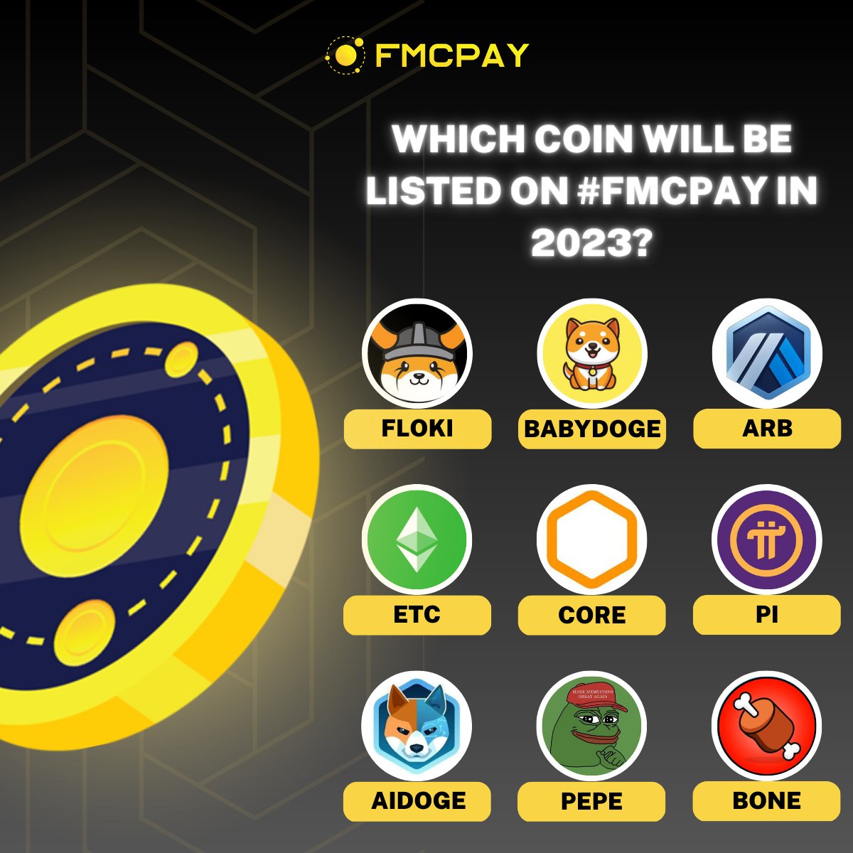 FMCPAY on Twitter: "🚀Which Coin will be listed on #FMCPAY in 2023?#N##N#(1) #FLOKI #N#(2) # ...