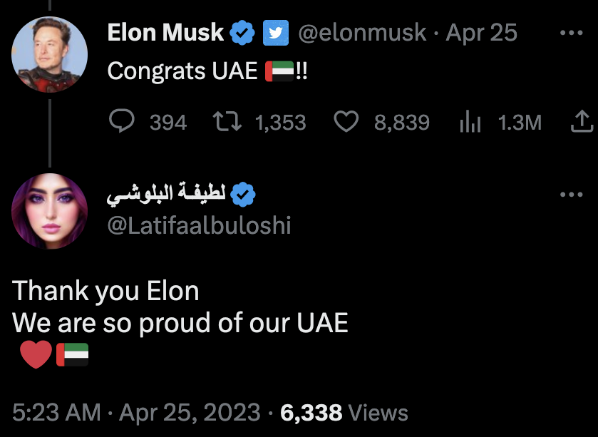 25APR23 01 "Never been so proud of my nation before as today … UAE’s 🇦🇪 ...
