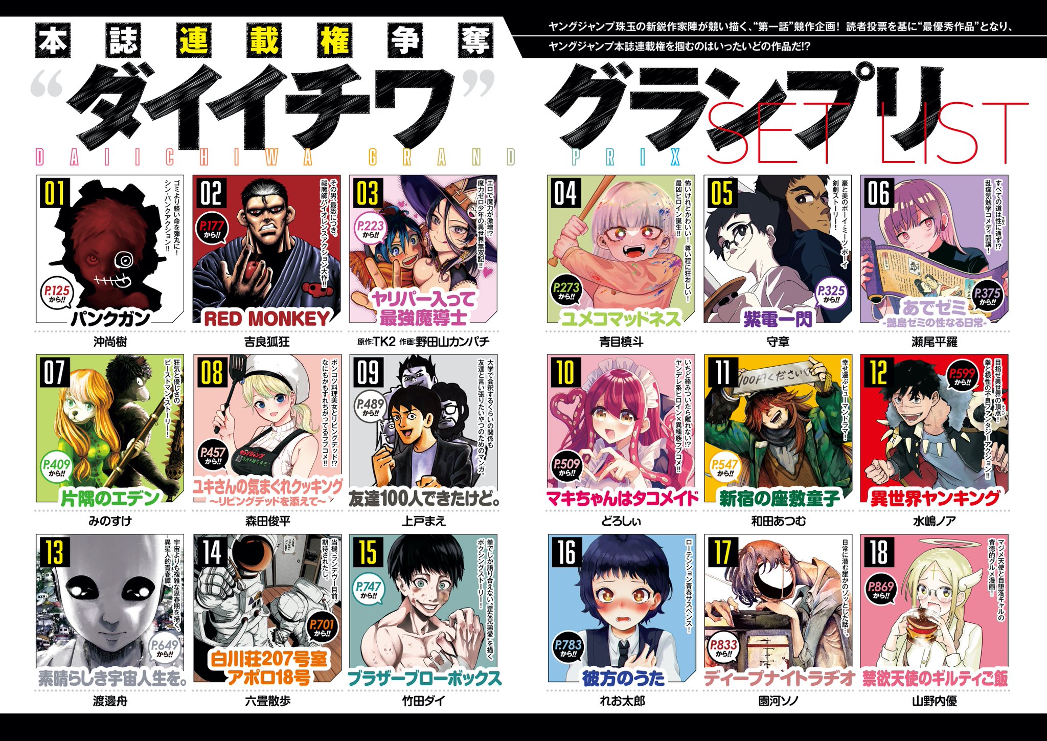 週刊ヤングジャンプ編集部 On Twitter ヤングジャンプ連載権争奪! ダイイチワグランプリ 開催!! Yjの新鋭作家陣による