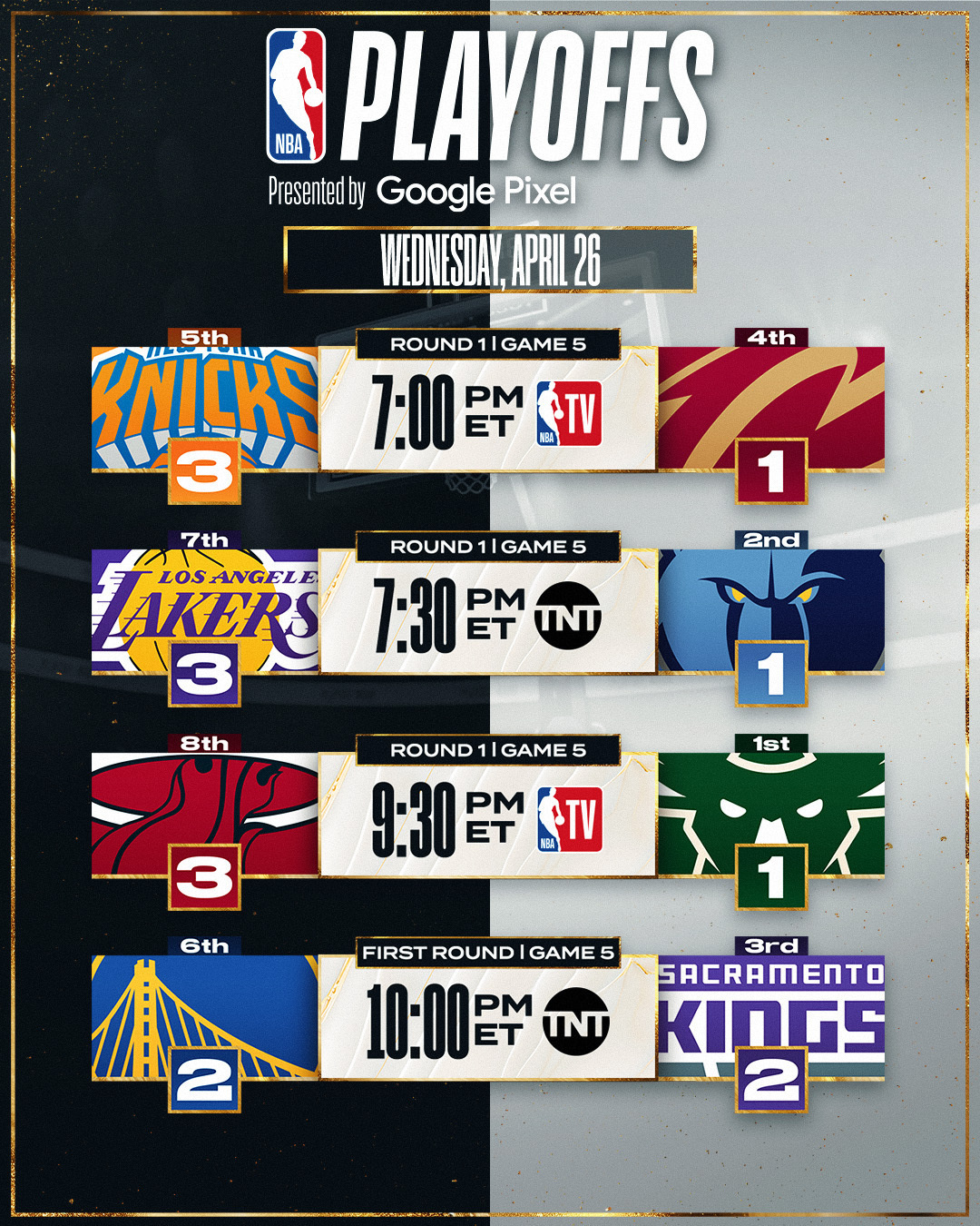 NBA Playoffs Thread 4/26: NYK/CLE, LAL/MEM, MIA/MIL, GSW/SAC | More Sports