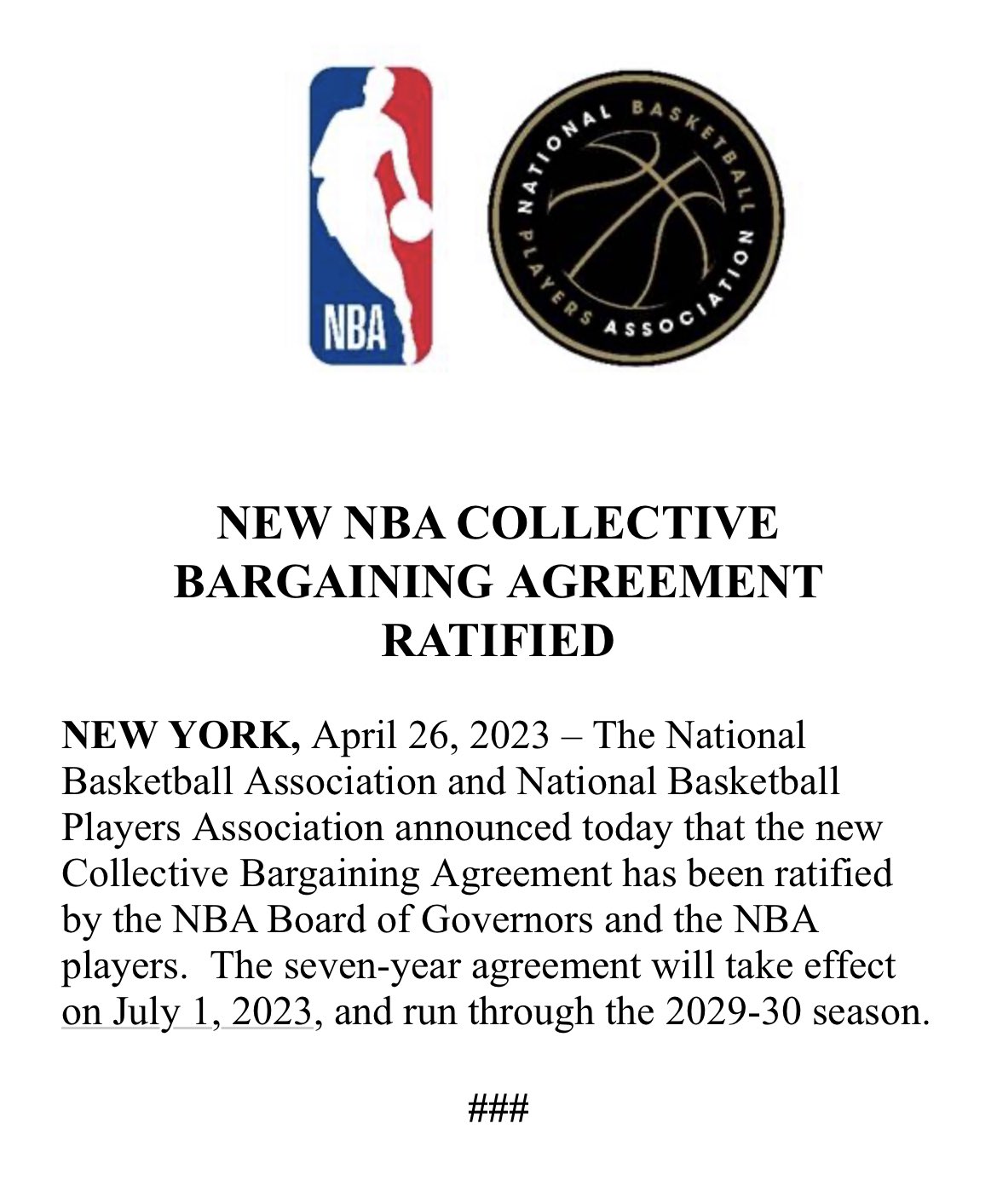 NBA Communications on Twitter: "The following was released by the NBA. https://t.co/cJ4otgDGv2 ...