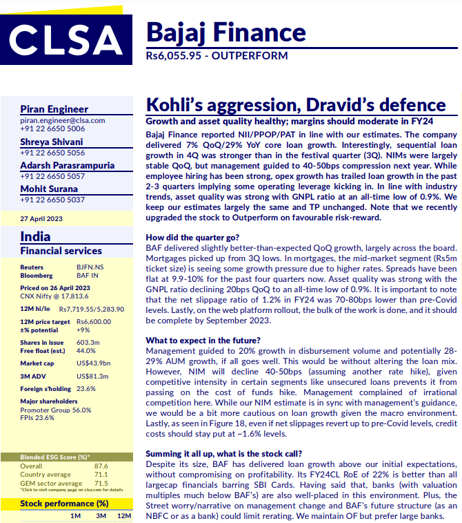 Bajaj Fin Review JPM OW, TP Rs 9000 Core AUM growth was at 29% y/y with ...