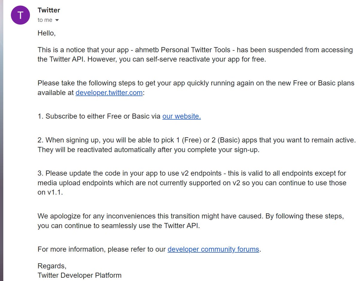 ahmetb on Twitter: "Twitter is deactivating API clients for real now. It seems like they will ...