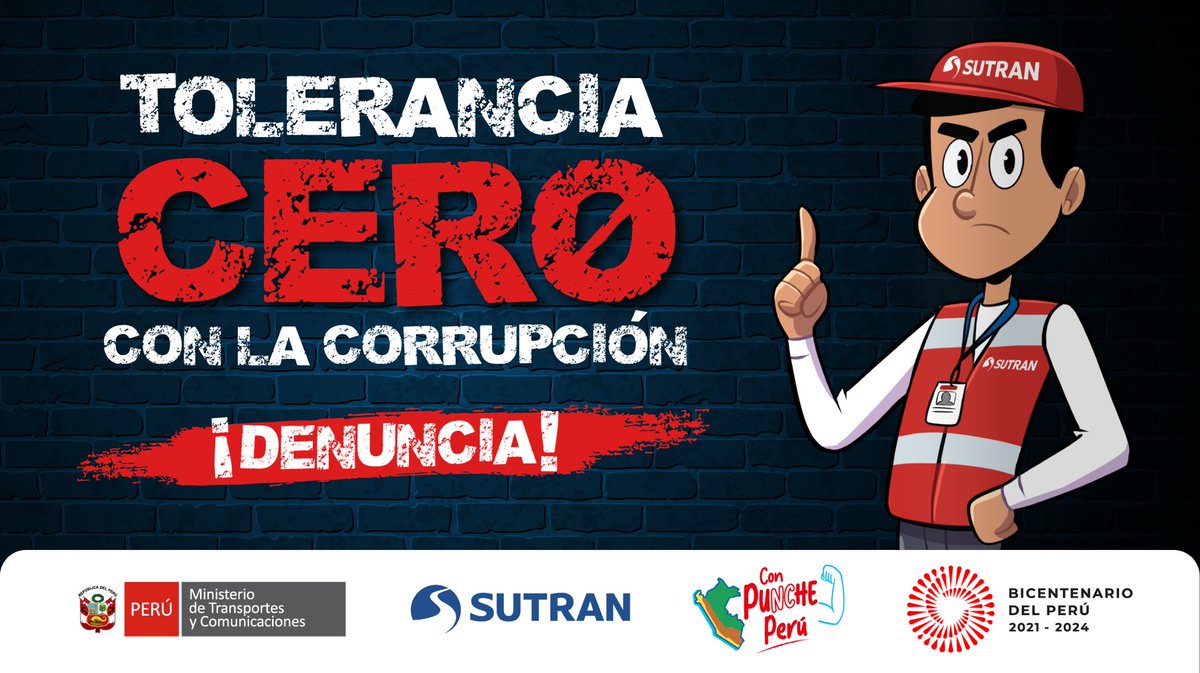 Medios Peruanos on Twitter: "RT @sutranperu: ¡Tolerancia cero con la corrupción! 🚫 Si eres ...