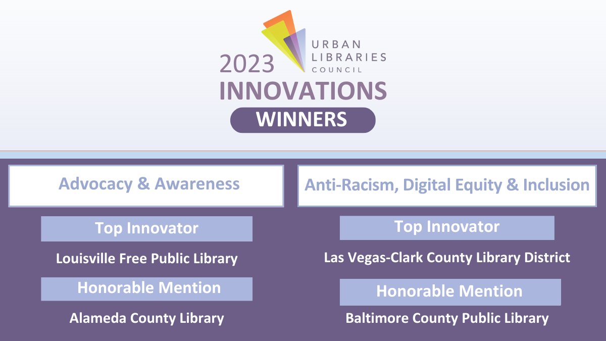 Urban Libraries Council on Twitter: "CONGRATS to all of the honorees of ULC's 2023 Innovations ...