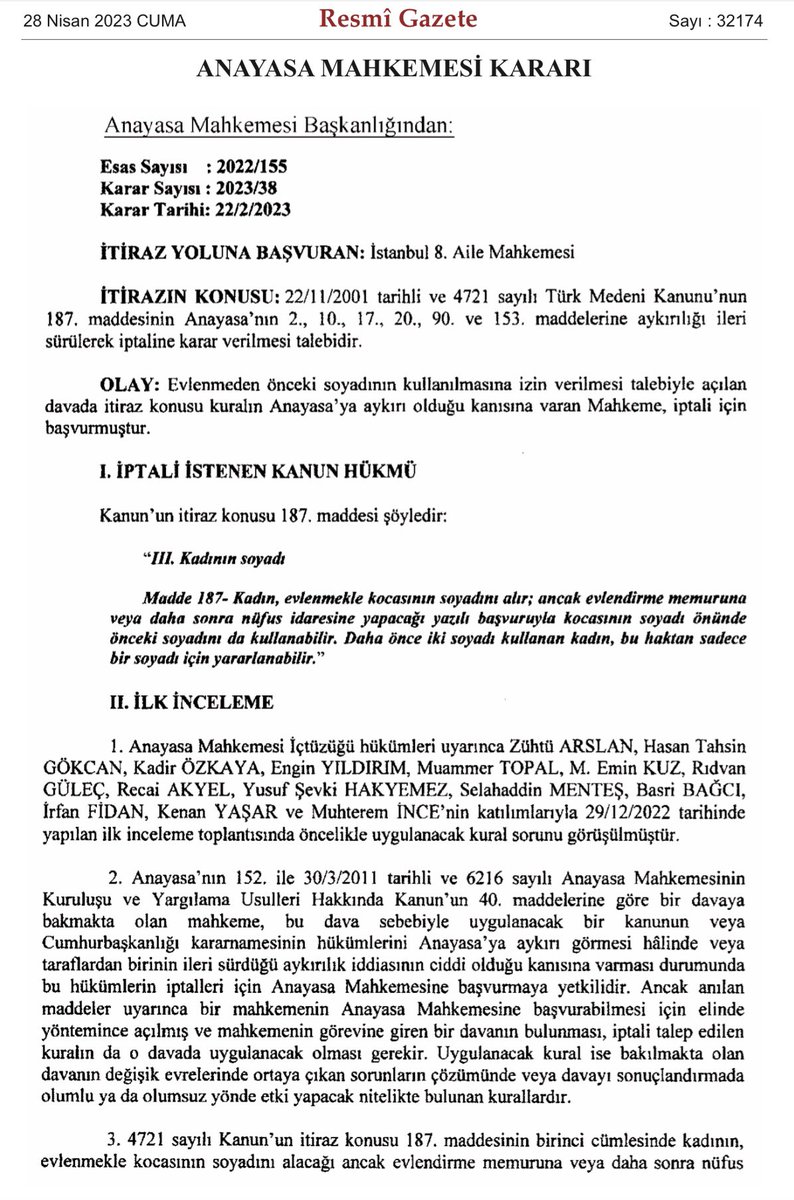 Avukat Hakları Grubu ⚖️ on Twitter: "🔴 AYM İPTAL KARARI Kadının evlenme sonrasında eşinin ...