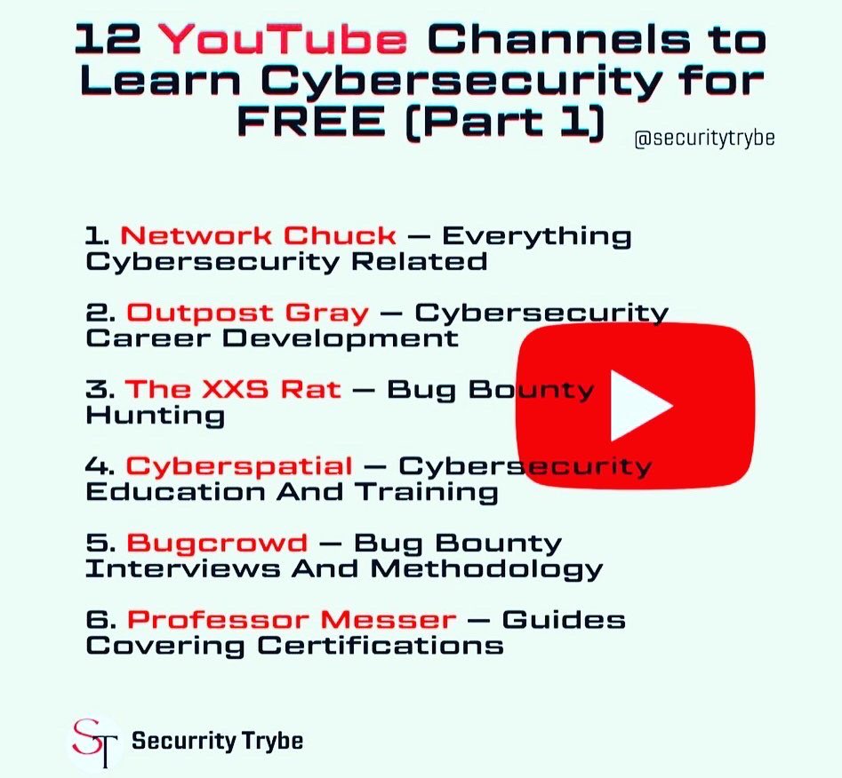 Security Trybe on Twitter: "12 YouTube Channels to Learn Cybersecurity For FREE #cybersecurity # ...