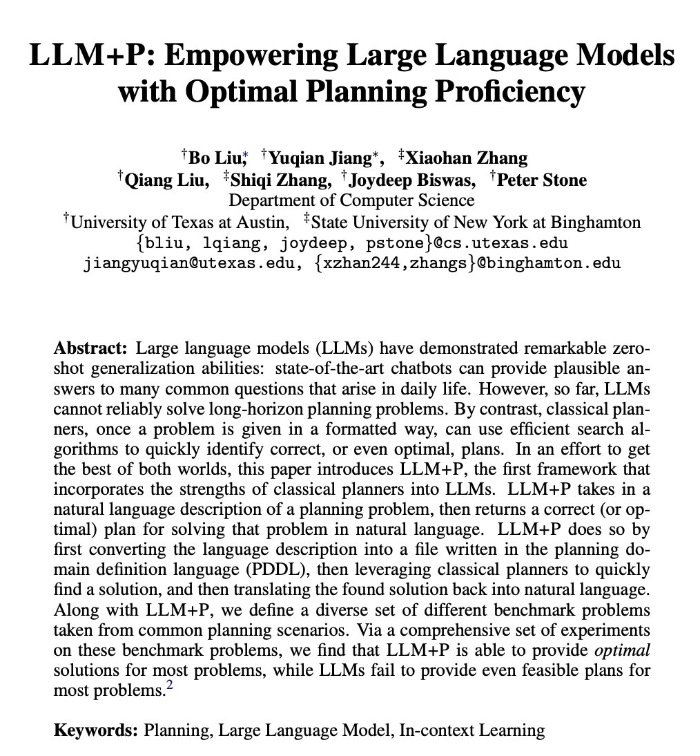 Jay Hack on Twitter: "LLM+P: Empowering Large Language Models with Optimal Planning Proficiency ...