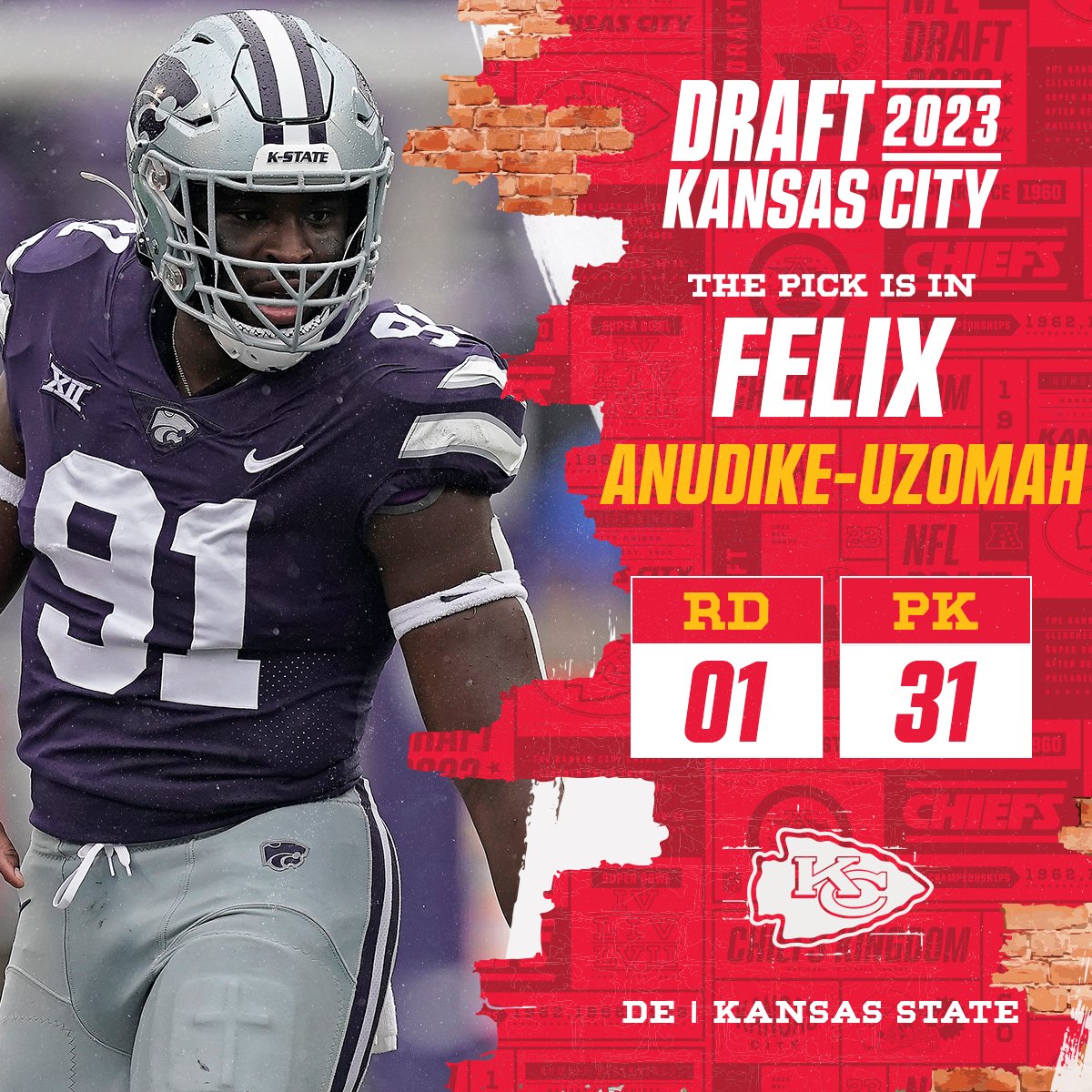 NFL on Twitter: "With the No. 31 overall pick in the 2023 @NFLDraft, the @Chiefs select Felix ...