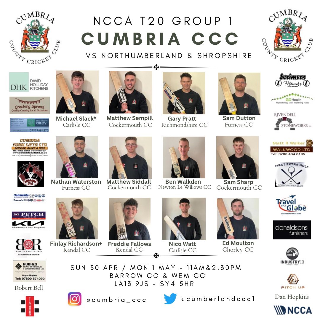 CUMBRIA CCC on Twitter: "🏏 𝗖𝗖𝗖𝗖 𝗪𝗘𝗘𝗞𝗘𝗡𝗗 🏏 𝗦𝗨𝗡𝗗𝗔𝗬 🆚@NlandCCC 📍@barrowcricket 🏆@NCCA_uk T20 𝗠𝗢𝗡𝗗𝗔𝗬 ...