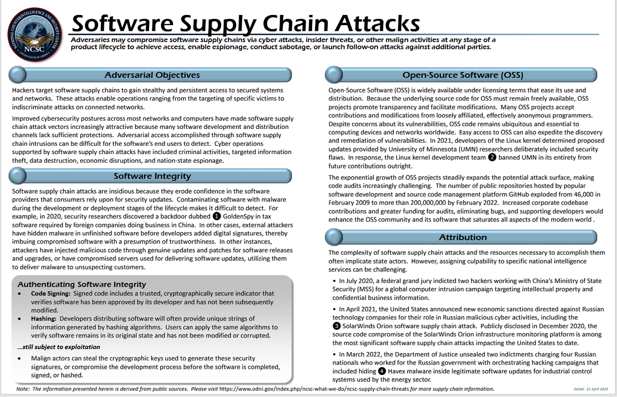 JenNWCbus on Twitter: "RT @NCSCgov: Adversaries may compromise software #supplychains via ...