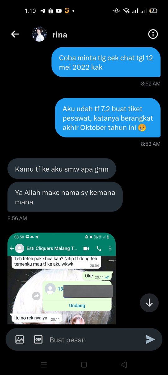 Fil on Twitter: "Ku minta kak Rina cek chat 12 mei 2022 waktu aku tf DP ke dia. Dari ss kak Rina ...