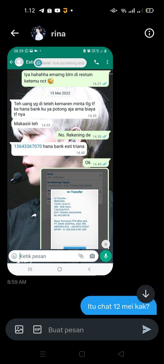 Fil on Twitter: "Ku minta kak Rina cek chat 12 mei 2022 waktu aku tf DP ke dia. Dari ss kak Rina ...