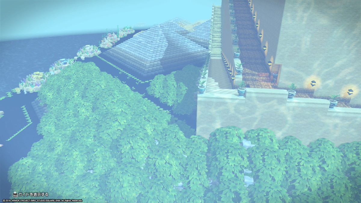 えあ on Twitter: "#過去作を黙々と上げる #DQB2 水の箱島入り口 浮島の下から眺めた外海 大階段の周りのもさもさとピラミッド 映画のワンシーンを味わえるスポット"