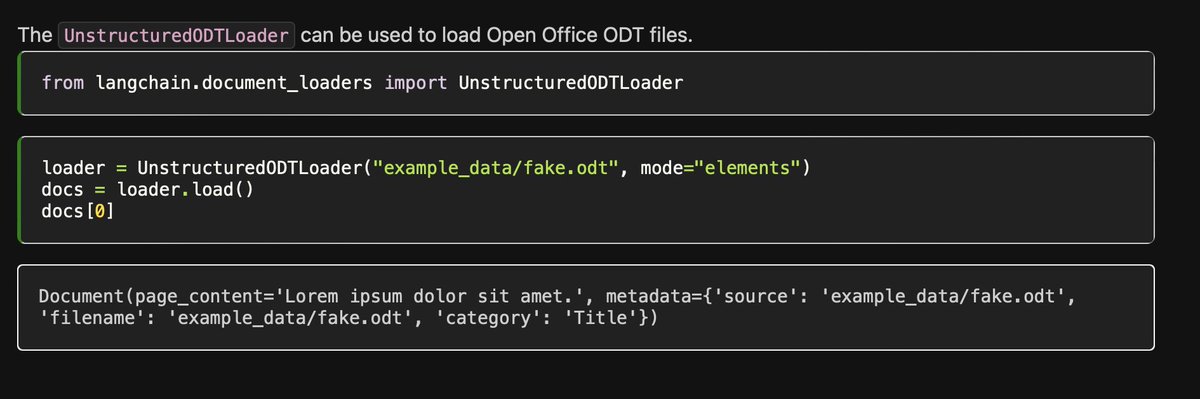 langchain on Twitter: "📃Load .odt files Use @UnstructuredIO to load OpenDocument files thanks to ...