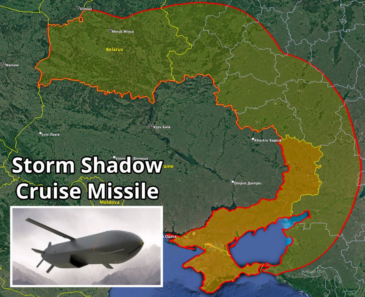 Clash Report on Twitter: "Map showing the range of British-supplied Storm Shadow long-range ...