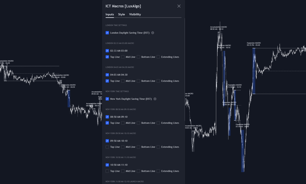INTRODUCING... 🧵🔥 ICT Macros by @LuxAlgo Covers 8 macros with the option of classifying them in ...
