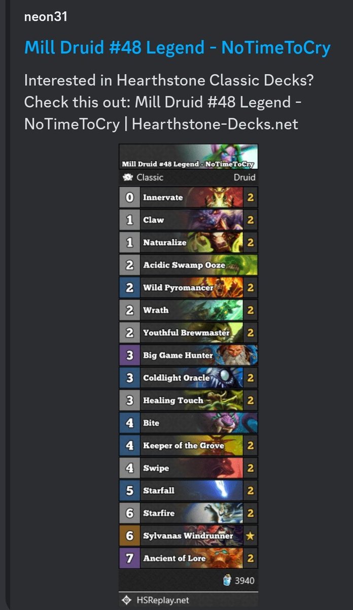 NoTimeToCry on Twitter: "My Mill Druid list was be posted on @neon31HS . Thanks for it and use ...