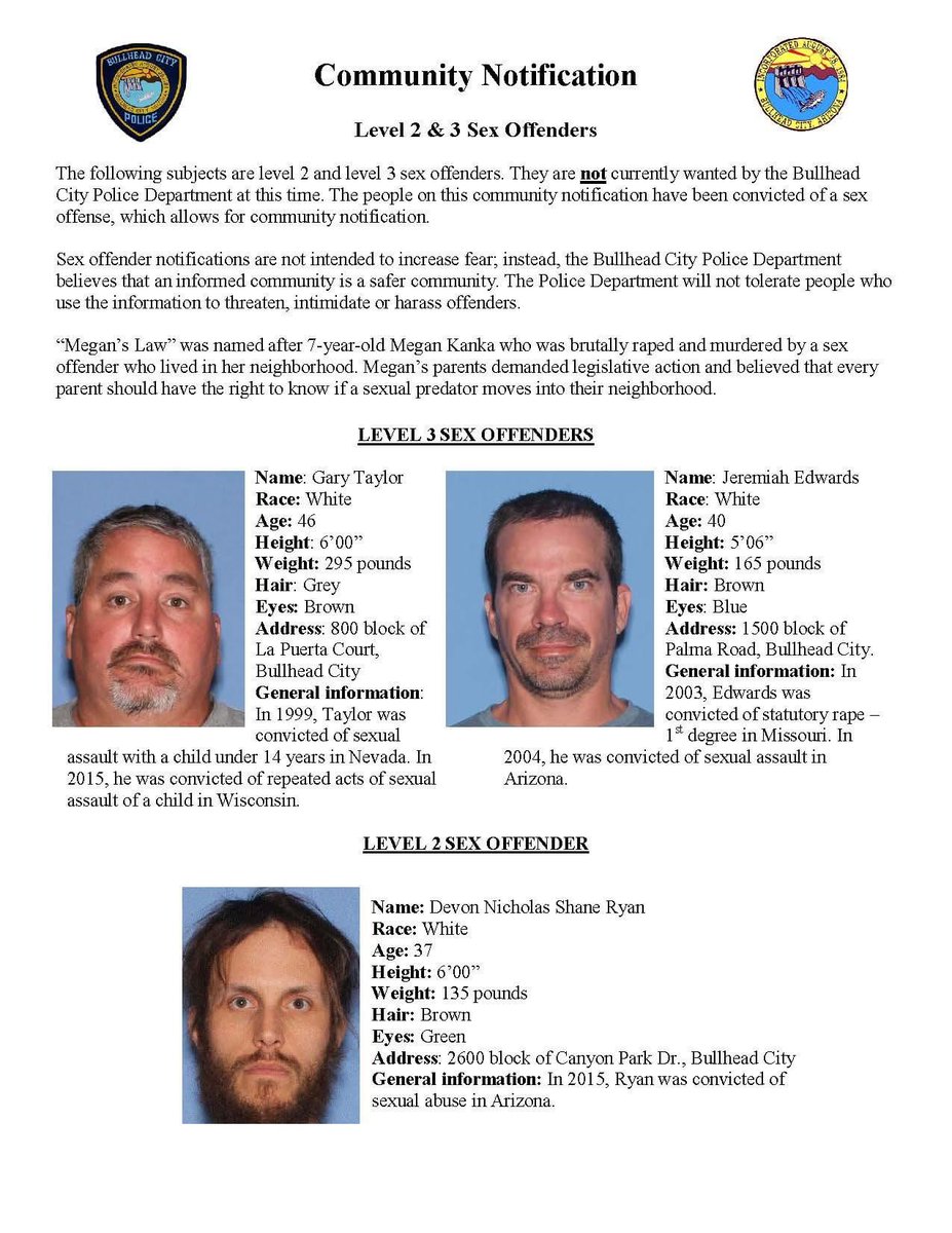 Bhcpd On Twitter Sex Offender Notification “megans Law” Requires