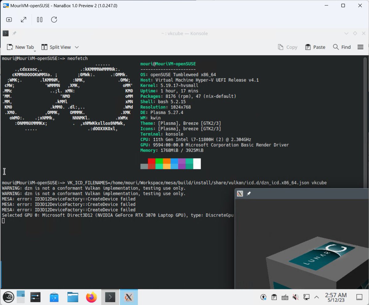 Kenji Mouri / 毛利研二 on Twitter: "Just showing the screenshot of running vkcube via mesa3d Vulkan ...