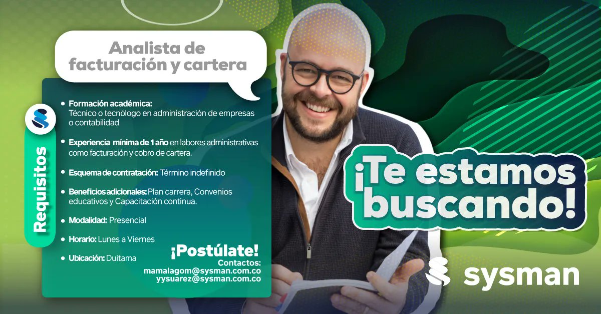 Sysman on Twitter: "¿Quisieras desempeñarte como Analista de facturación y cartera? En Sysman te ...