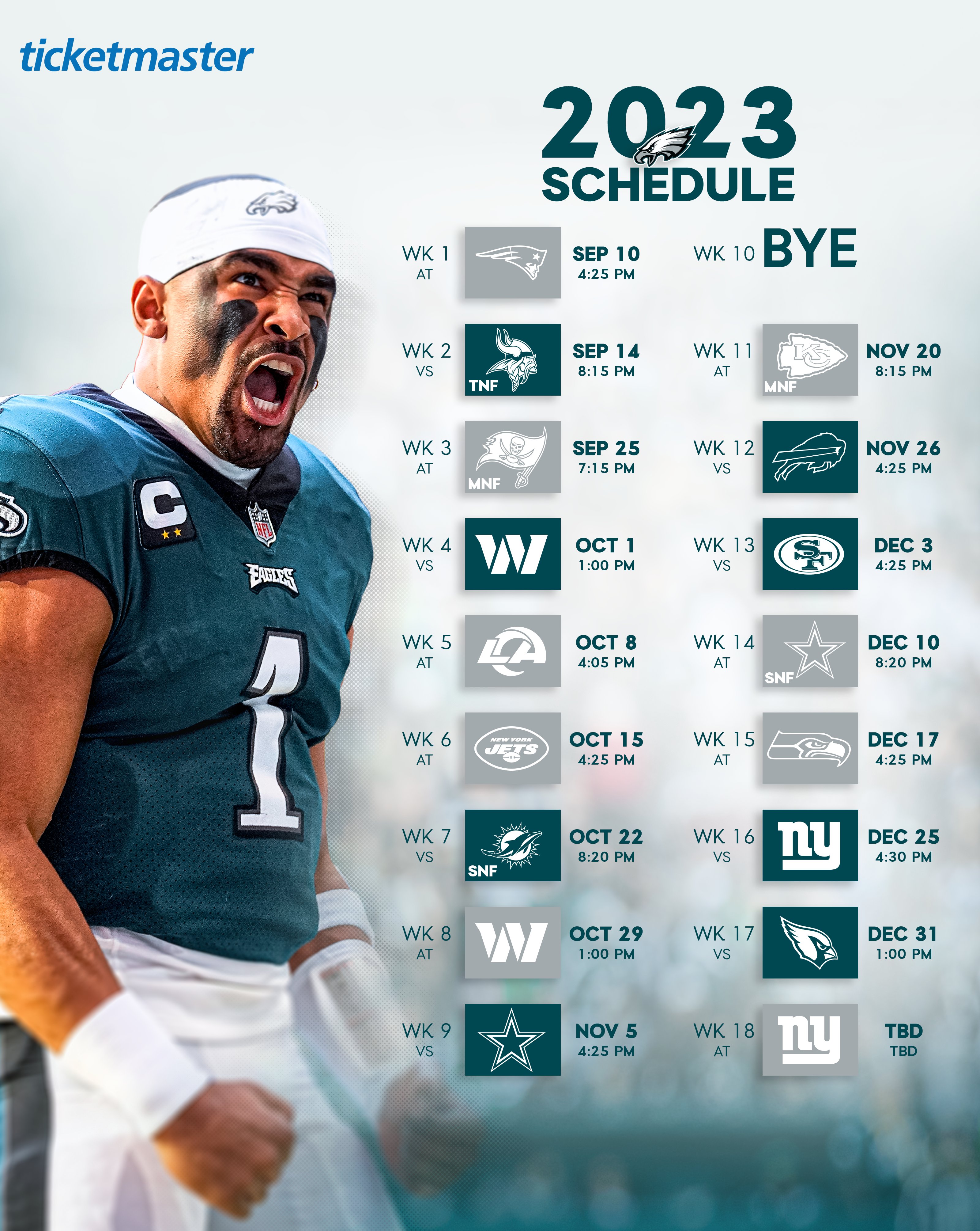 Philadelphia Eagles 2023 Printable Schedule Philadelphia Eagles 2023 Printable Schedule