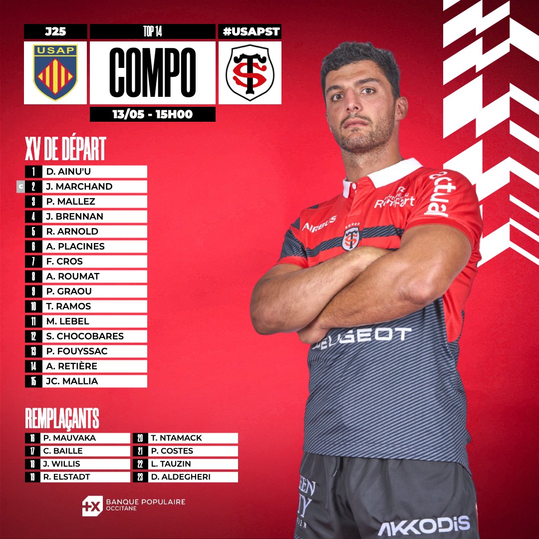 Stade Toulousain on Twitter: "𝑷𝒆𝒓𝒑𝒊𝒈𝒏𝒂𝒏 - 𝑻𝒐𝒖𝒍𝒐𝒖𝒔𝒆, la compo 📋 #USAPST, c'est demain à 15h, en ...