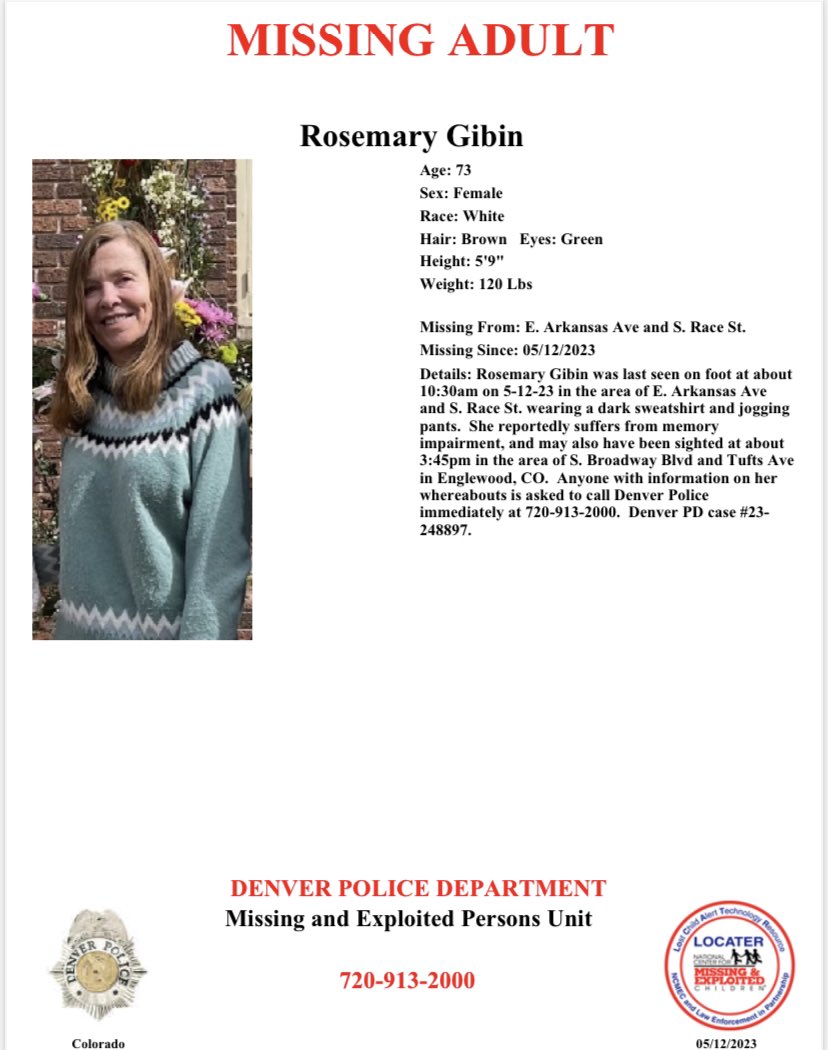 Denver Police Dept On Twitter Missingperson Read And Rt Rosemary