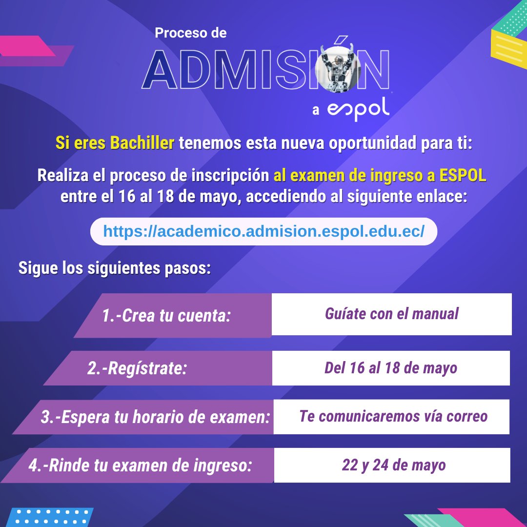 Admisiones ESPOL on Twitter: "¡Atención! Si eres Bachiller tenemos esta nueva oportunidad para ...