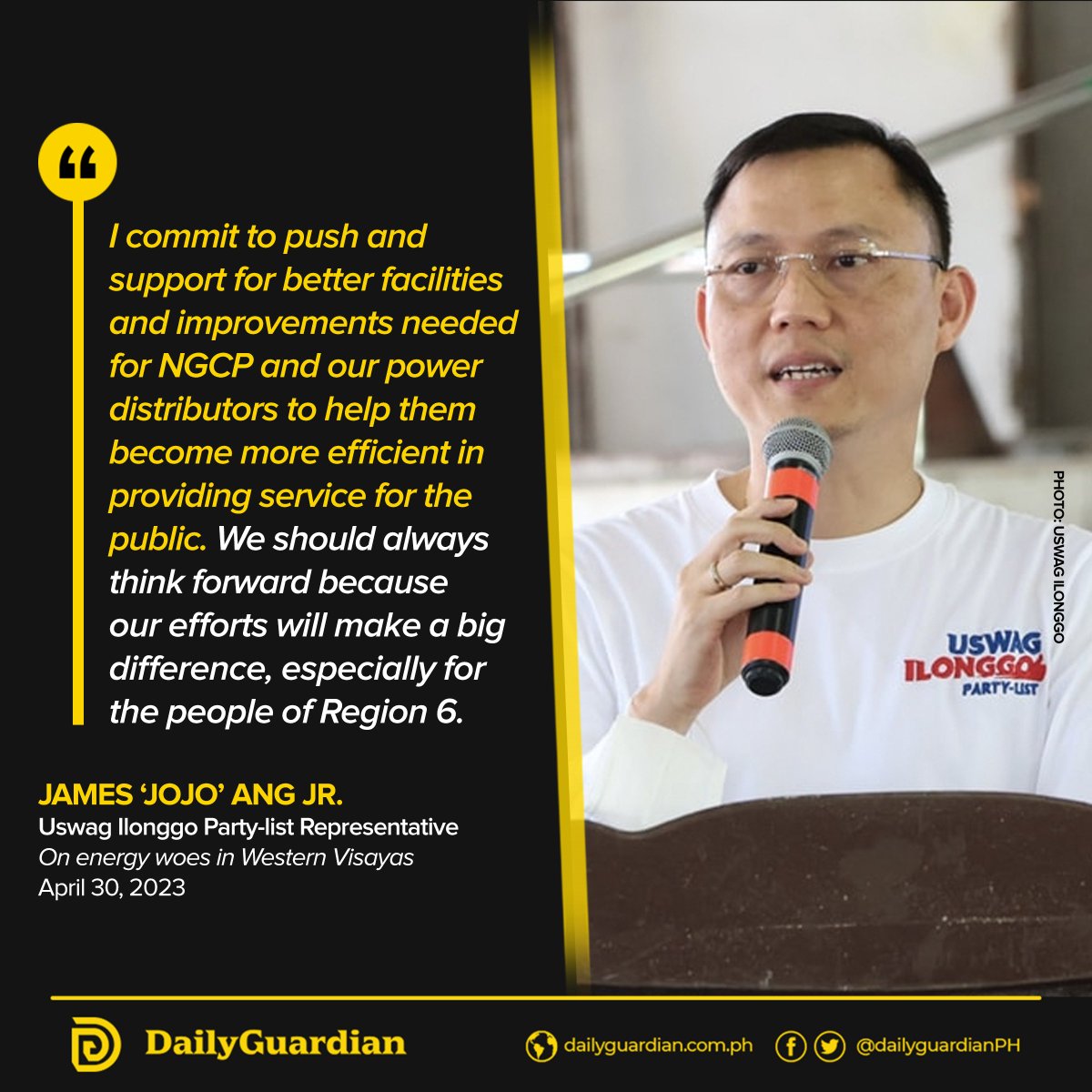 Daily Guardian on Twitter: "Uswag Ilonggo Party-list Rep. James "Jojo" Ang has committed to push ...