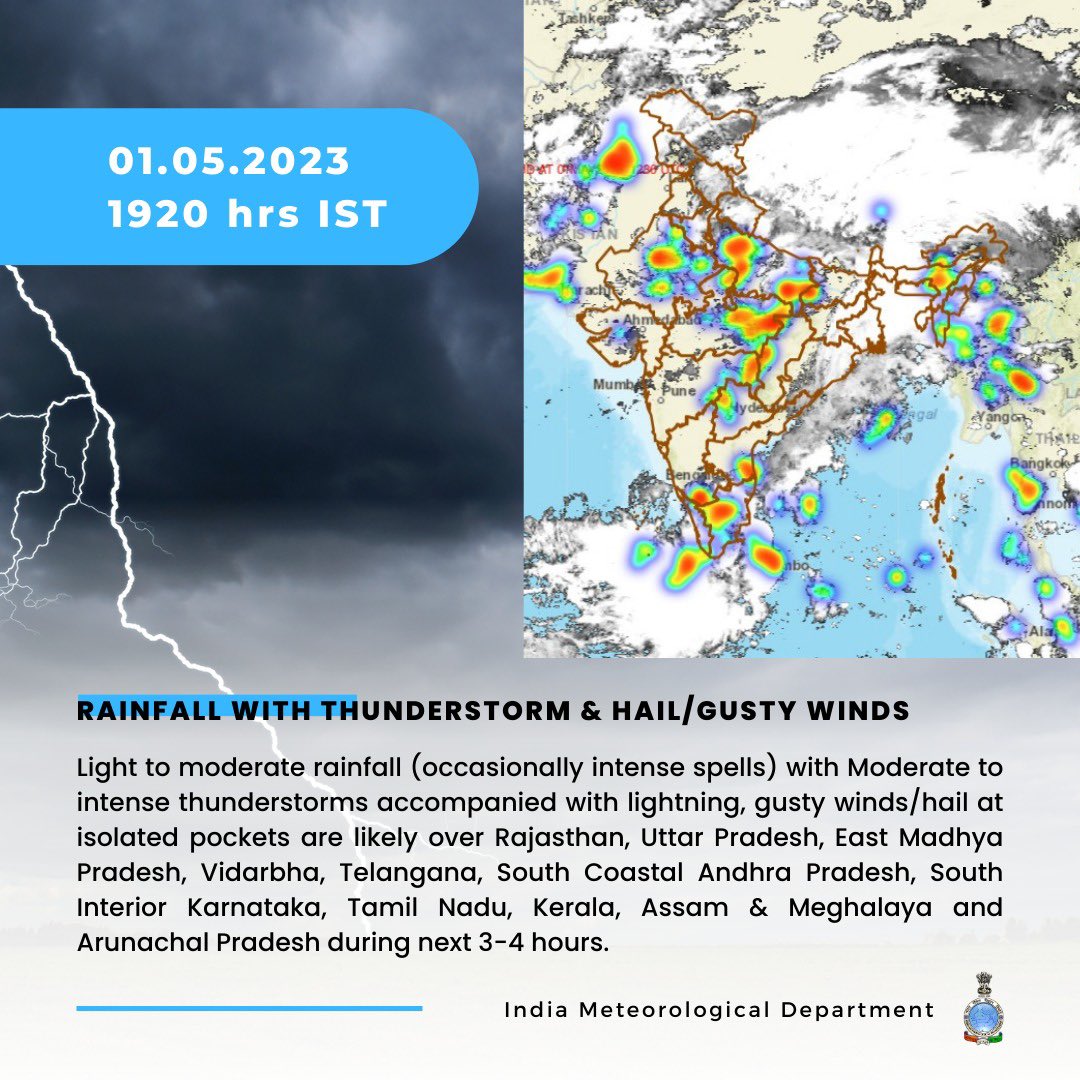 India Meteorological Department on Twitter: "Rainfall with thunderstorm, Hail and Gusty winds ...