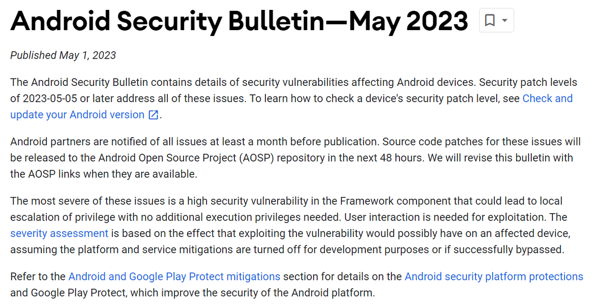 Mishaal Rahman on Twitter: "The May 2023 Android Security Bulletin is now live, detailing the ...