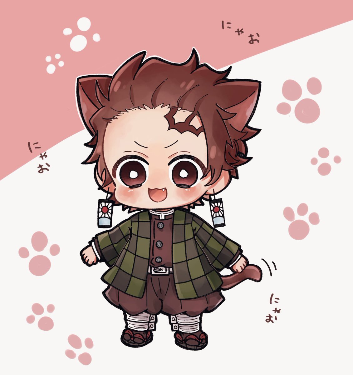 kamado tanjirou scar on forehead demon slayer uniform 1boy male focus ...