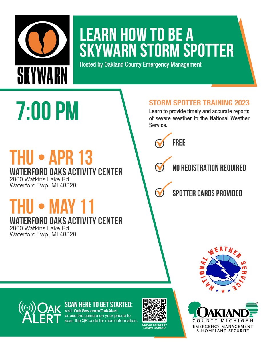 Oakland County on Twitter: "RT @OakGovHS: Last Skywarn training session tonight. No registration ...