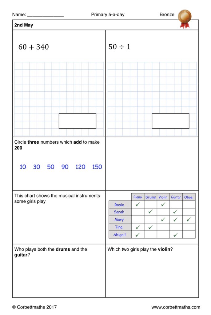 Corbettmaths on Twitter: "Primary 5-a-day with 4 levels of difficulty ...