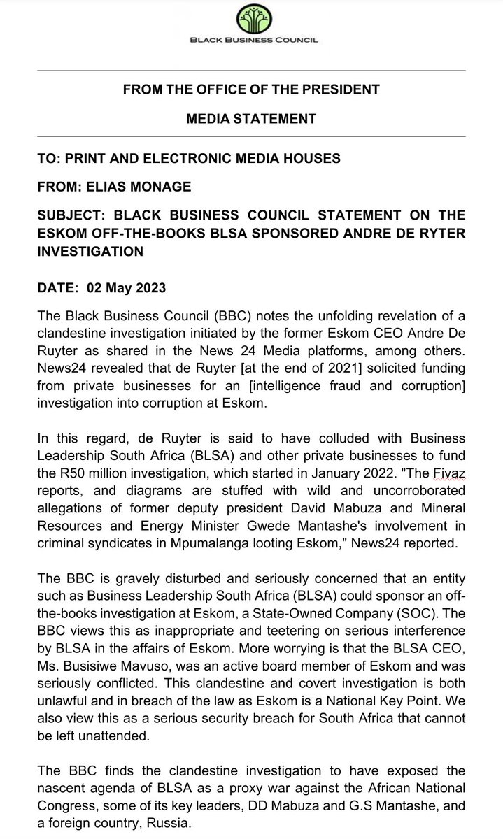 BlackBusinessCouncil on Twitter: "🚨 Media Statement: BBC Statement On The "Eskom Off-The-Books ...